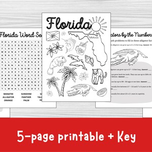 Set of 5 Florida Worksheets, State of Florida Printable, Word Search ...