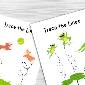 Preschool Tracing Worksheet: Jumping Animals Activity (PDF) - Etsy