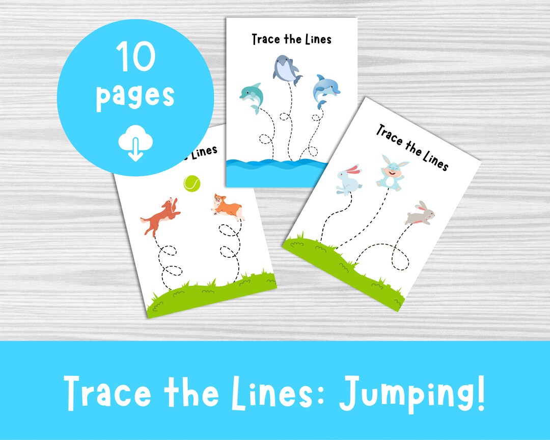 Preschool Tracing Worksheet: Jumping Animals Activity (PDF) - Etsy