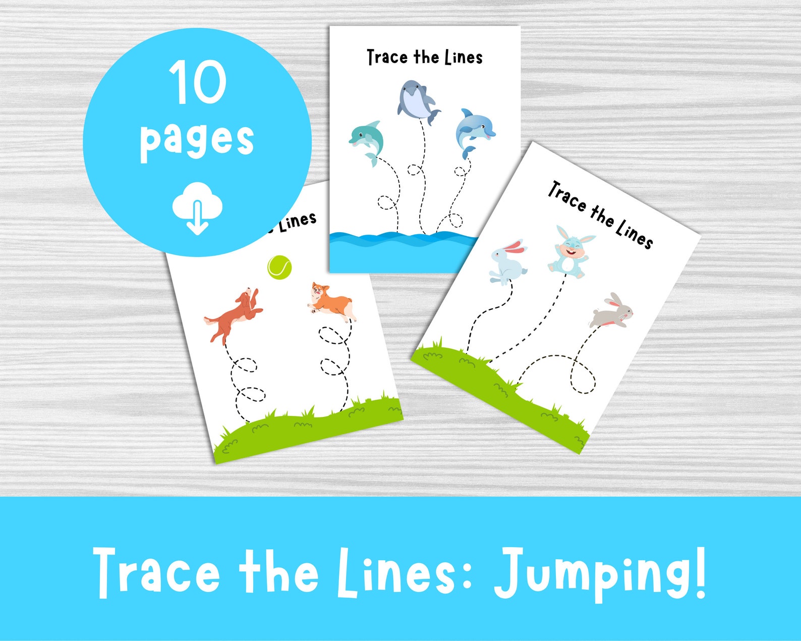 Preschool Tracing Worksheet: Jumping Animals Activity (PDF) - Etsy