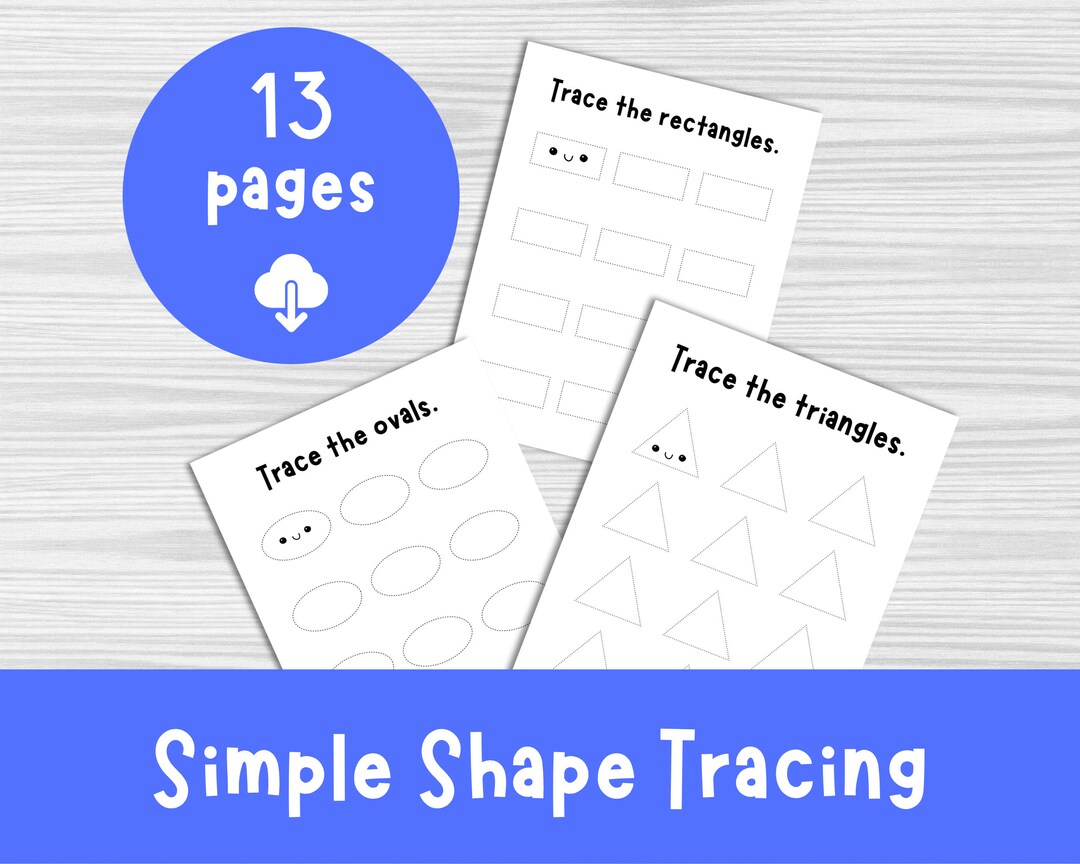 Set of 13 Shape Tracing Printables | Monochrome Worksheets | Preschool ...