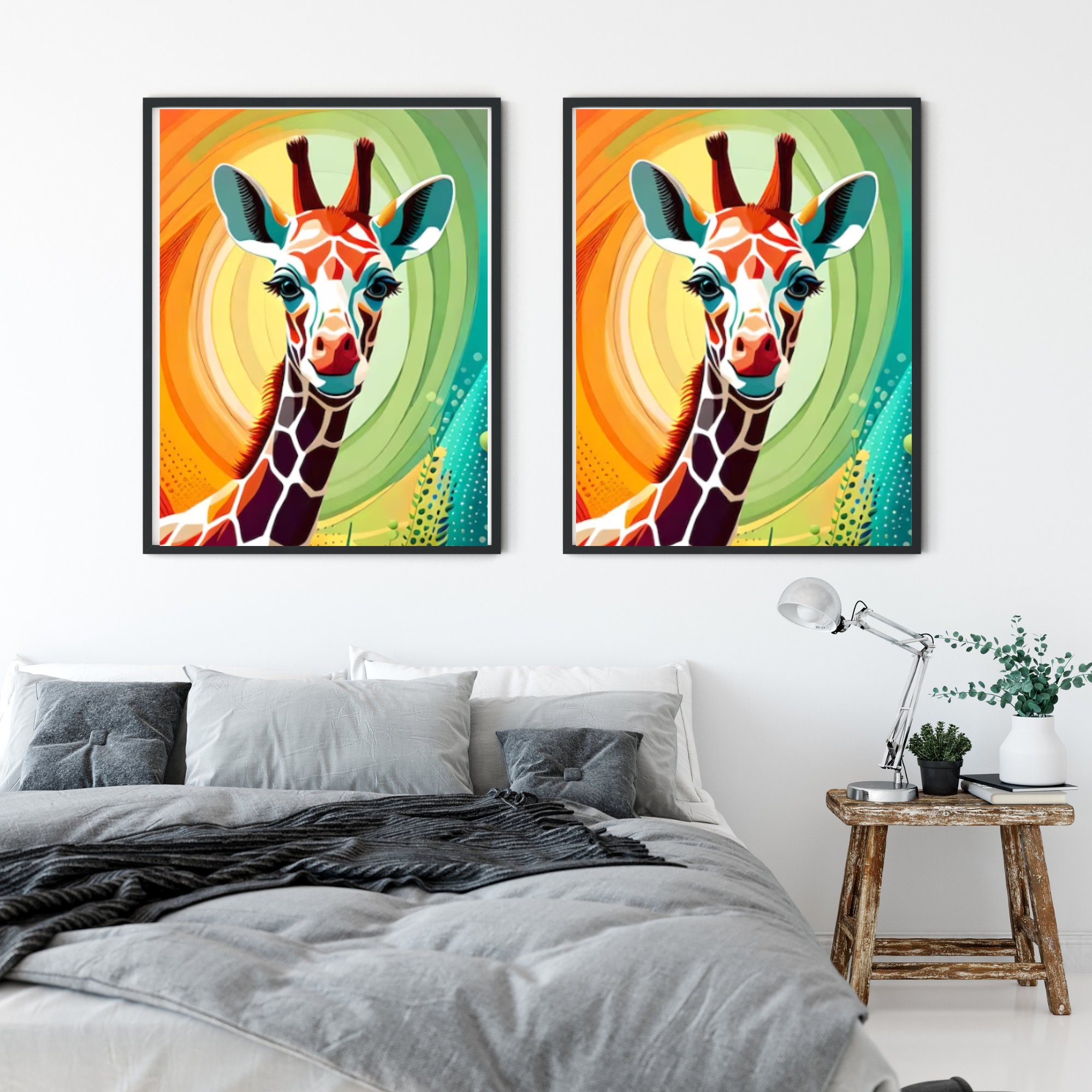 Giraffe Cartoon Wall Art Printable Wall Art Digital Wall Art Printable ...