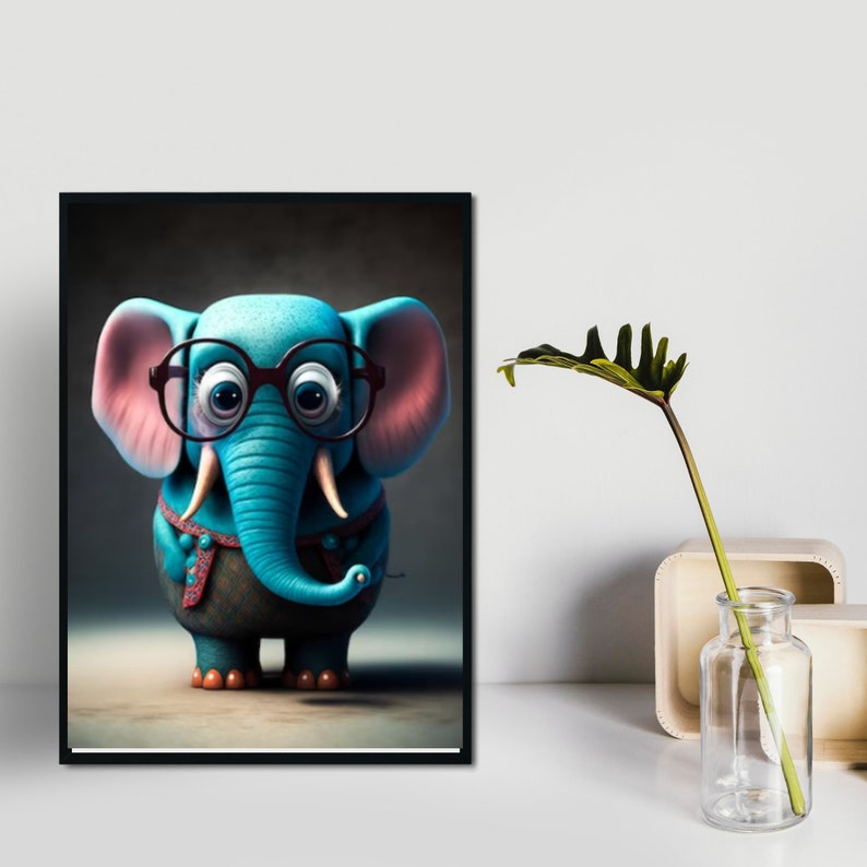 Elephant Cartoon Wall Art | Printable Wall Art | Digital Wall Art ...