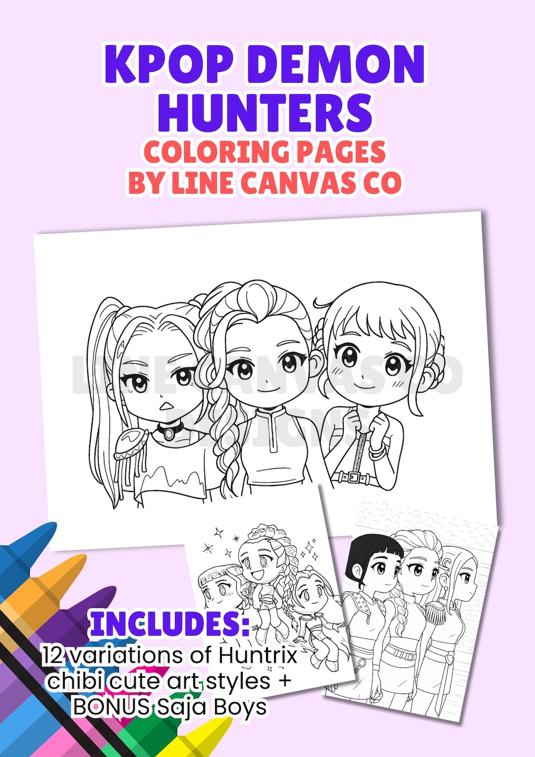 KPOP Demon Hunters Coloring Pages | Huntrix | Chibi Style | Pack of 12 ...