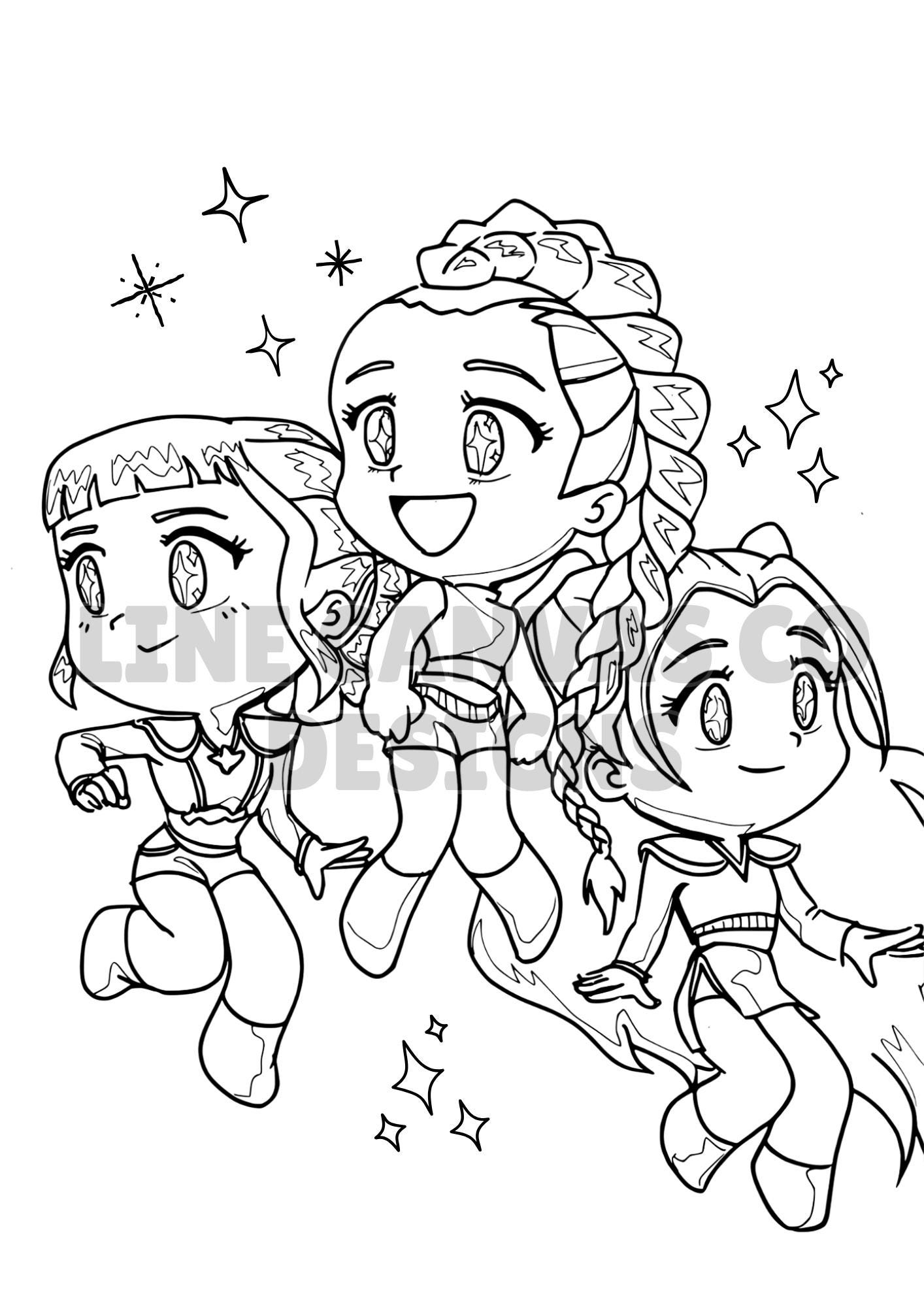 KPOP Demon Hunters Coloring Pages | Huntrix | Chibi Style | Pack of 12 ...
