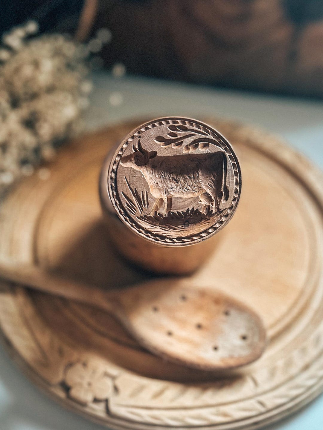 Vintage Cow Butter Stamp, Large Butter Stamp, Vintage Treen Butter ...