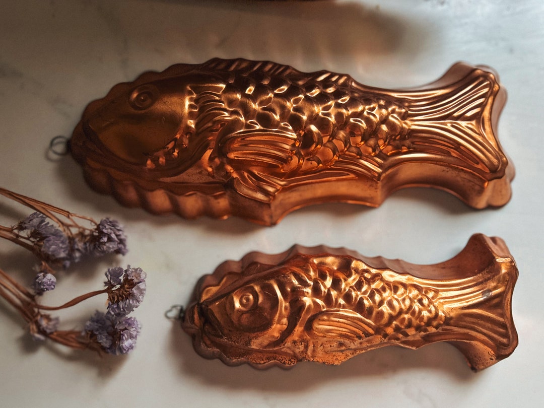 Vintage Copper Fish Mould Set, Vintage Mould, Fish Jelly Mould, Jelly ...