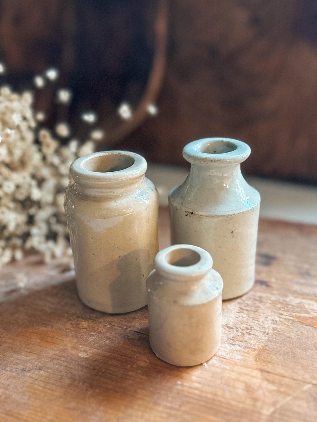 Vintage Set of 3 Stoneware Vases, Stoneware Vase, Stoneware, Country ...