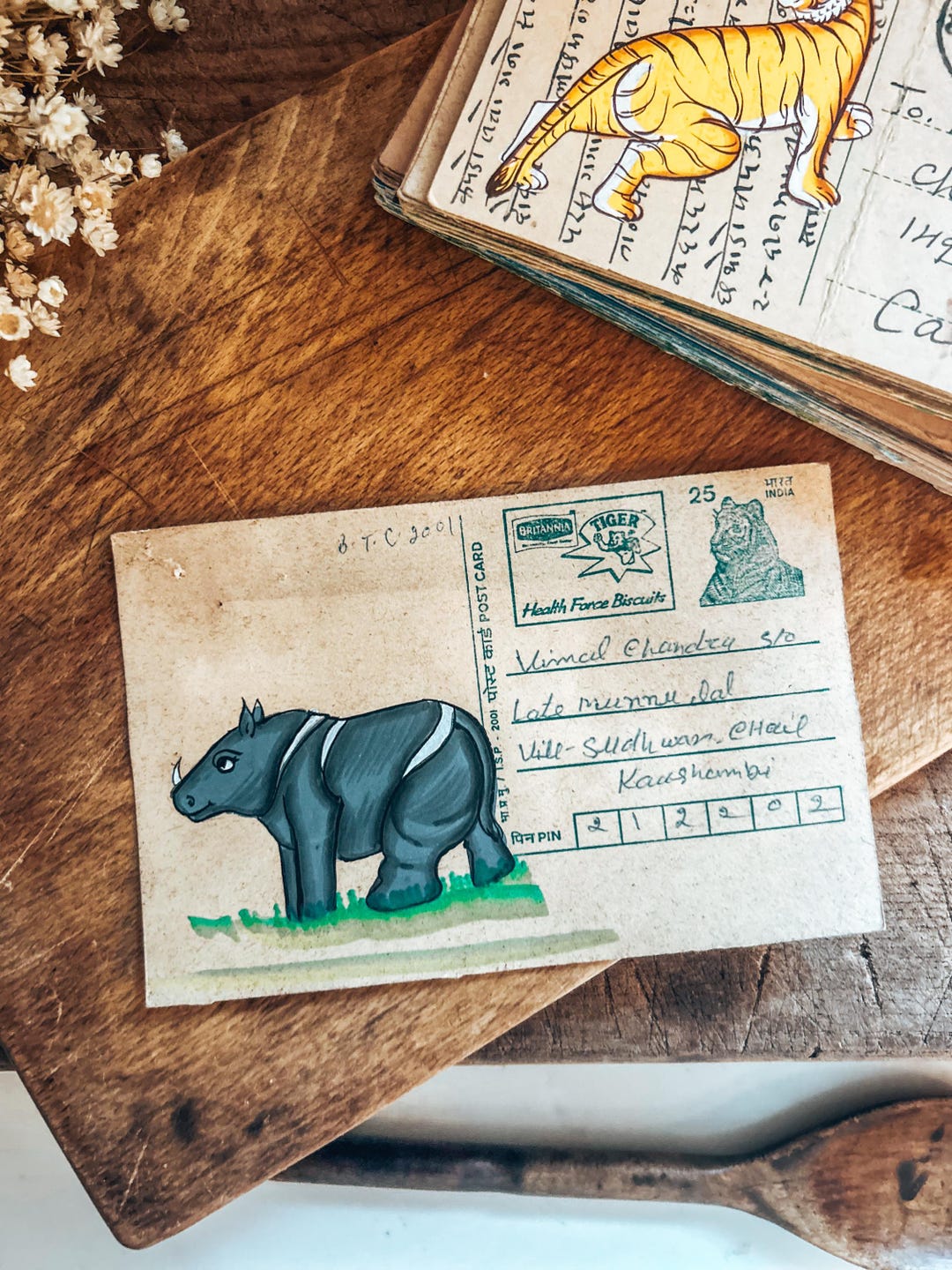 Vintage Indian Painted Postcard, Handpainted Postcard, Hand Paint ...