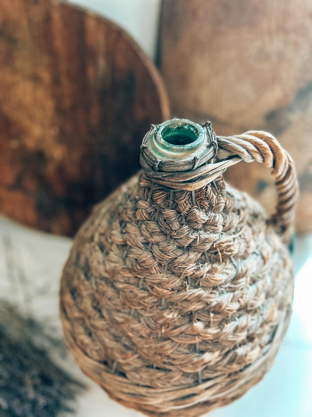 Antique Wicker Carboy Demijohn: Green Glass Wine Jug - Etsy