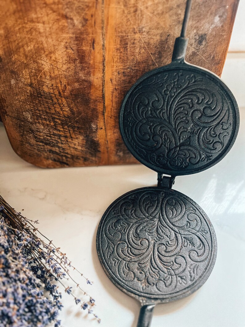 Vintage Cast Iron Waffle Maker, Wafer Maker, Vintage Wafer Maker, Cast ...