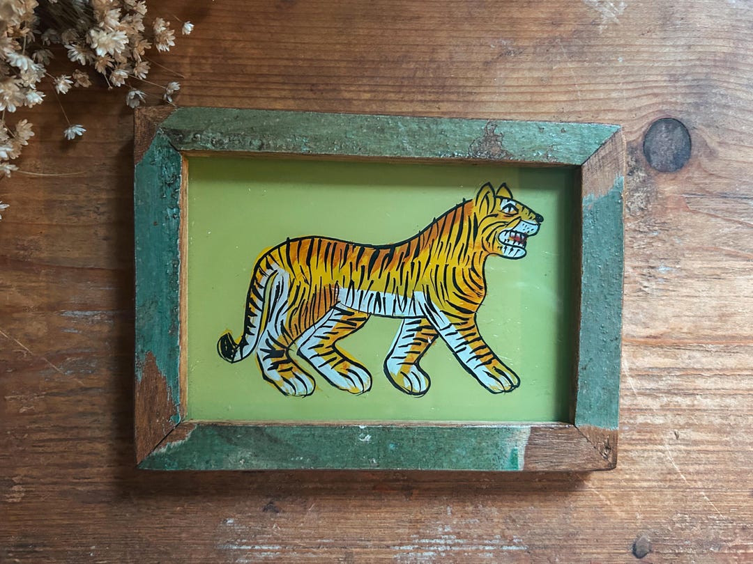 Vintage Indian Tiger Painting, Reverse Glass Art - Etsy