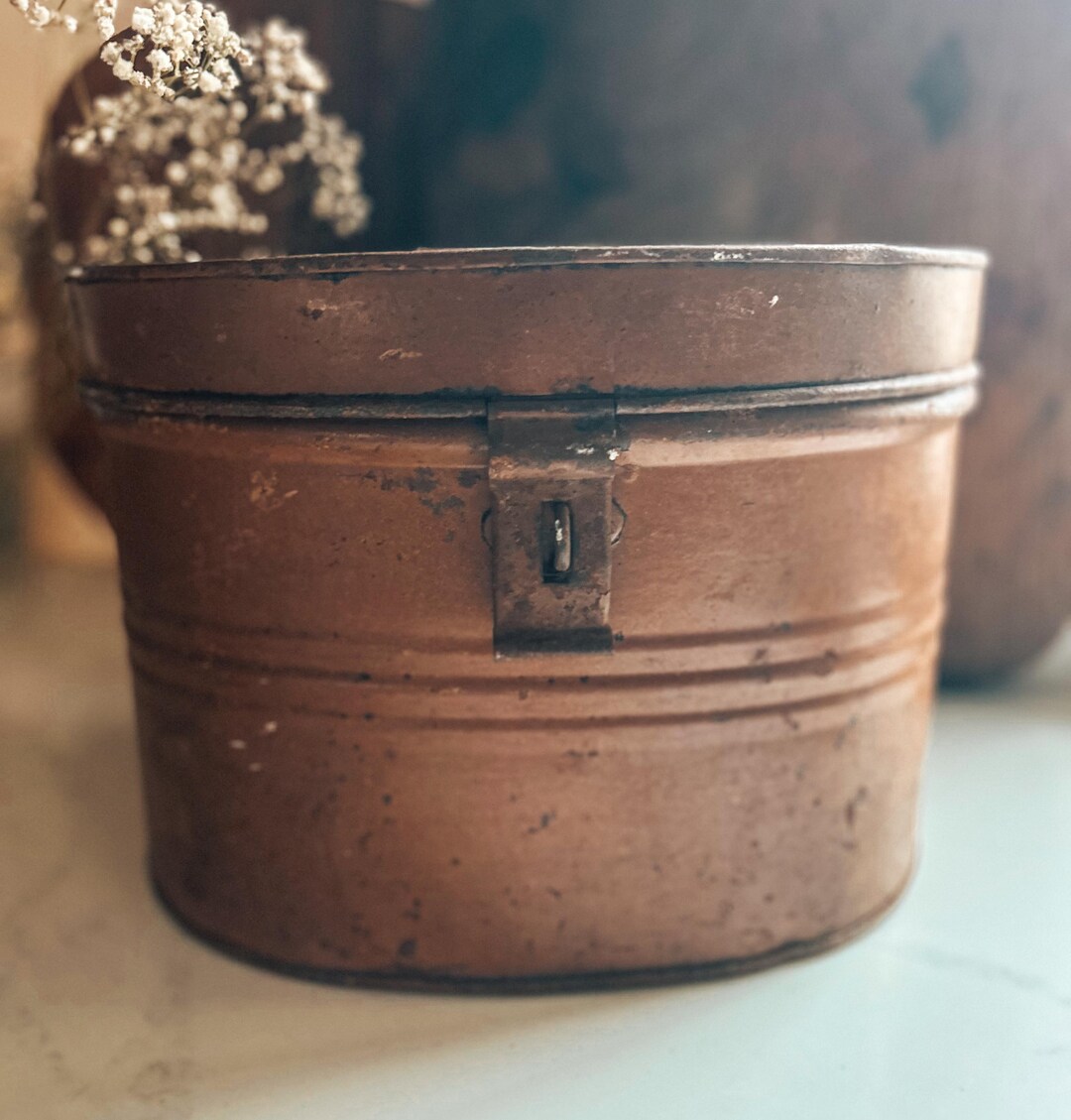 Vintage Metal Hat Box, Hat Box, Vintage Hat Box, Vintage Craft Box ...