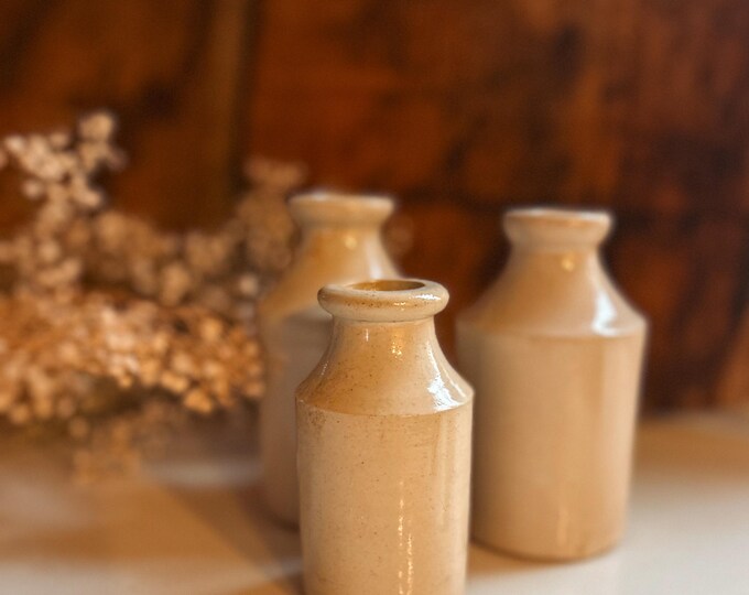 Vintage Set of 3 Stoneware Vases, Stoneware Vase, Stoneware, Country ...