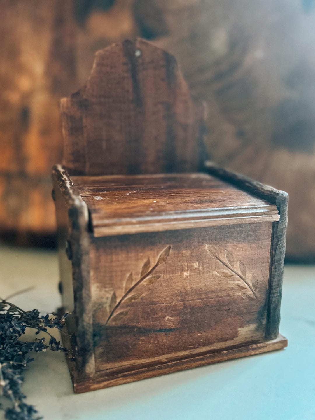 Vintage Wooden Salt Box: Antique Home Decor With Wheat Design - Etsy