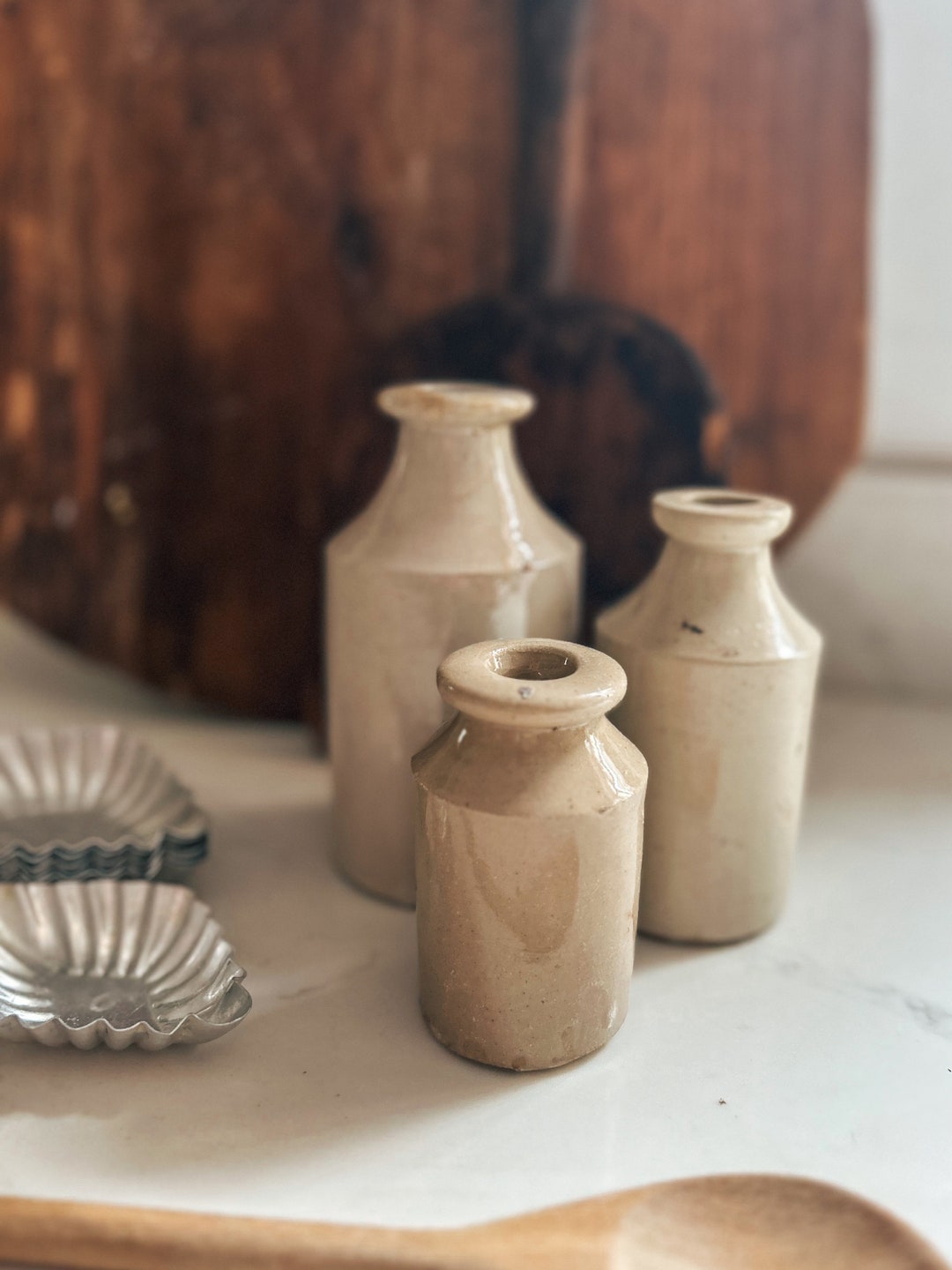 Vintage Set of 3 Stoneware Vases, Stoneware Vase, Stoneware, Country ...