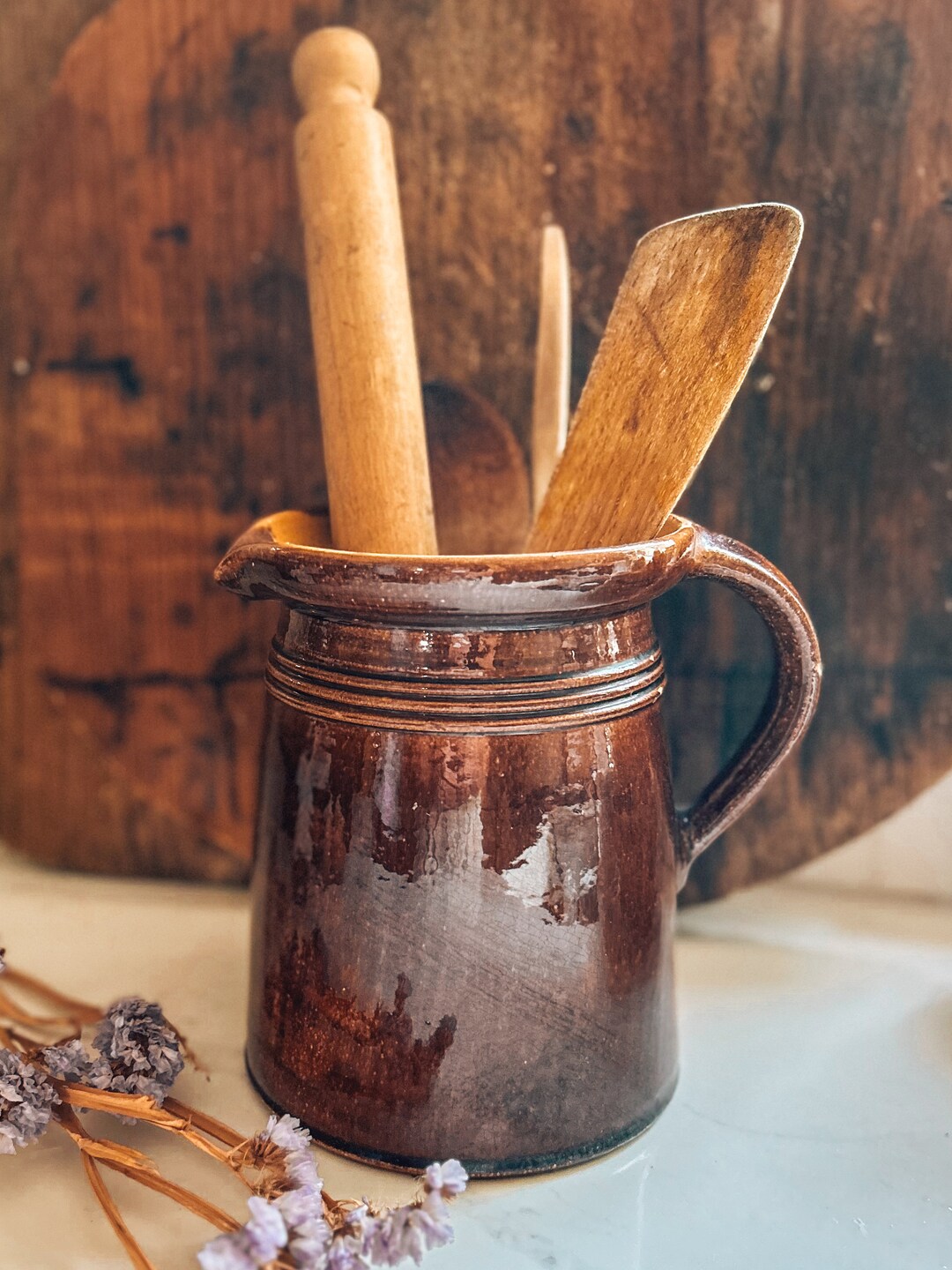 Vintage French Pitcher Jug, Vintage Ribbed Jug, Farmhouse Decor ...