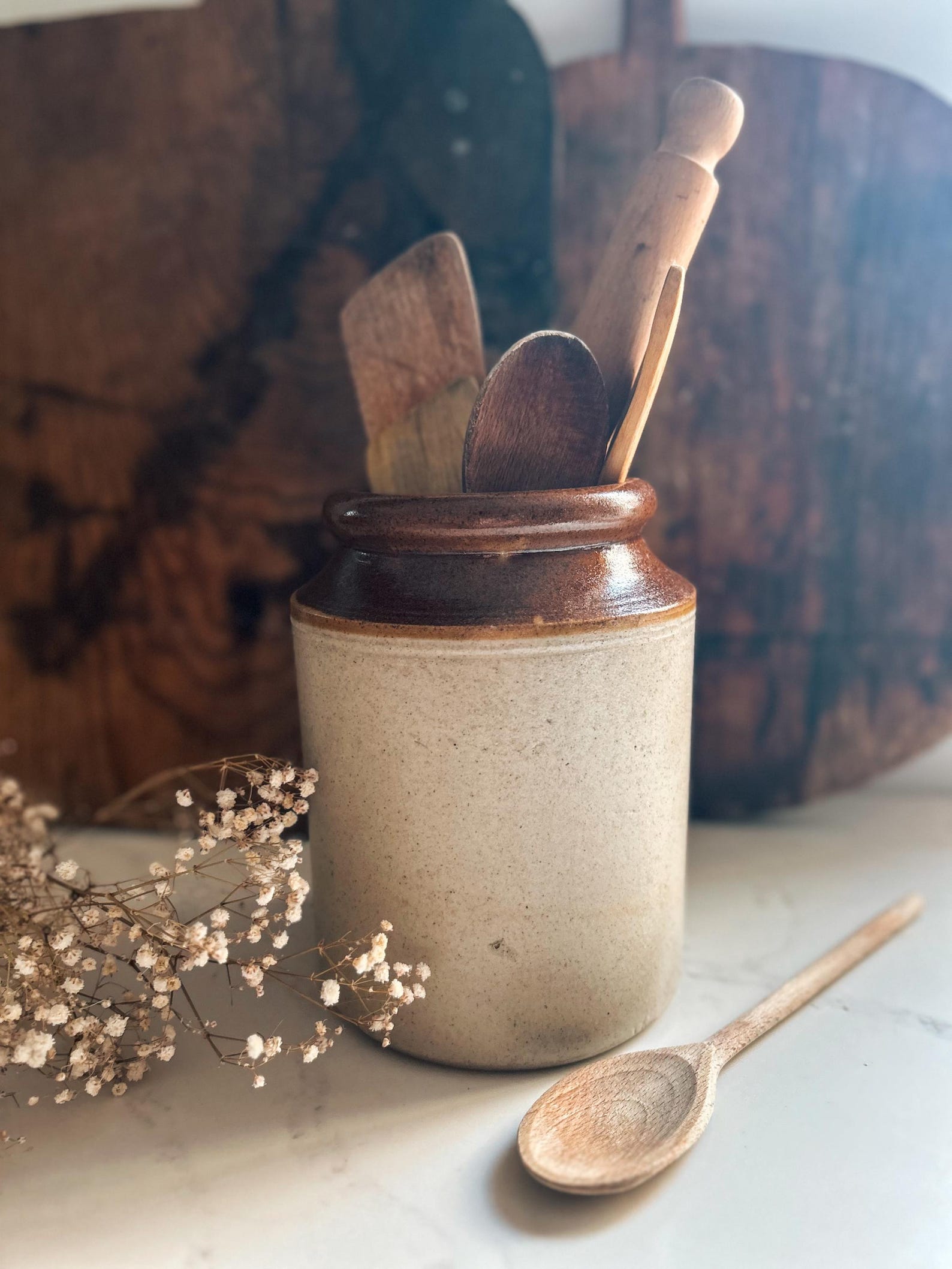 Vintage Stoneware Large Jar, Salt Glazed Pots, Utensil Pot, Glazed ...