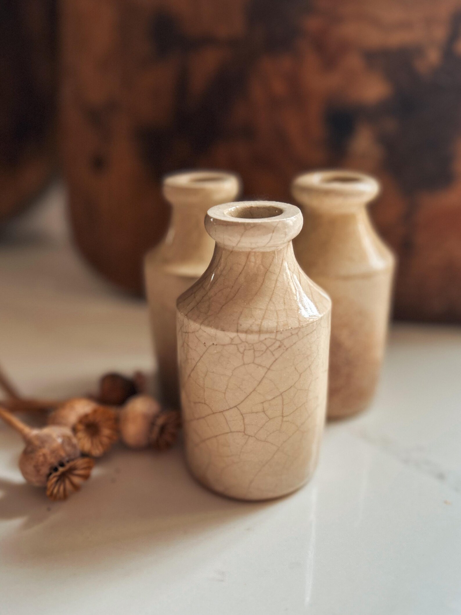 Vintage Set of 3 Stoneware Vases, Stoneware Vase, Stoneware, Country ...