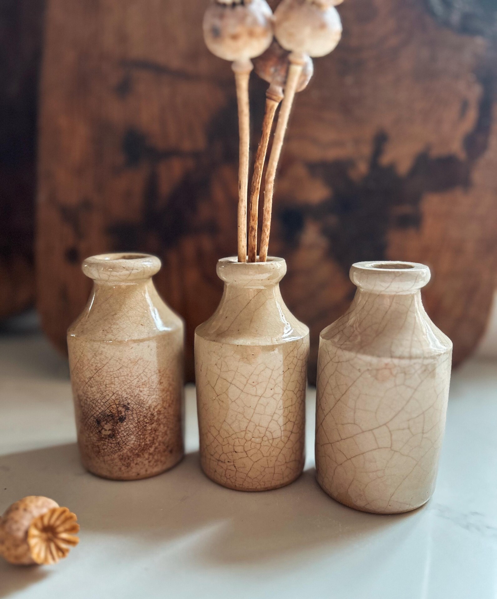Vintage Set of 3 Stoneware Vases, Stoneware Vase, Stoneware, Country ...