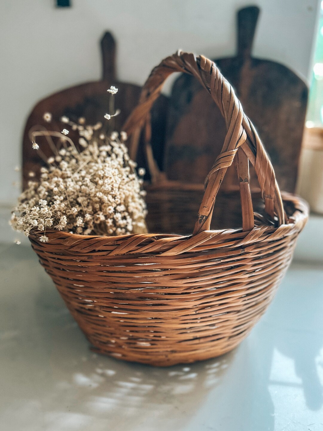 Vintage Large Cane Basket, Vintage Basket, Cane Basket, Chic Basket ...