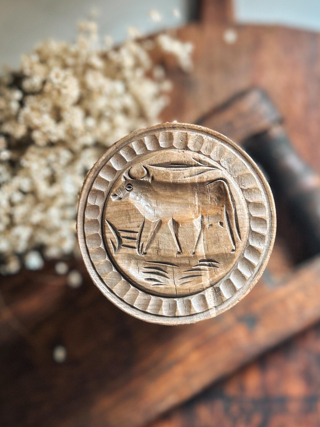 Vintage Cow Butter Stamp, Large Butter Stamp, Vintage Treen Butter ...