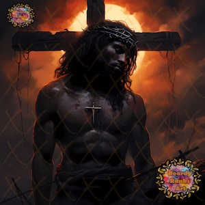Black Jesus and Cross Print, Brown Jesus Wall Art Print, Christian ...