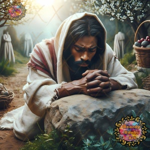 Black Jesus Praying Before Arrest Prints, Christian Wall Decor, Brown ...