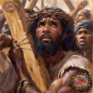 Black Jesus Carrying Cross Prints, Brown Skin Jesus Wall Art, Christian ...