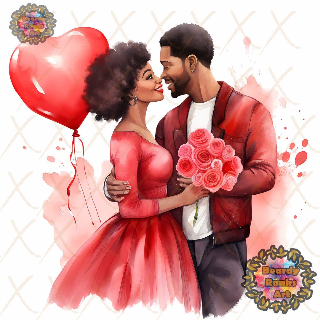 5 African American Watercolor Valentines Day Clipart, Black Love, Black ...
