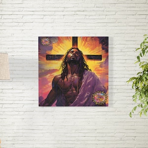 Black Jesus and Cross, Religious Wall Decor, Christian Artwork, African ...