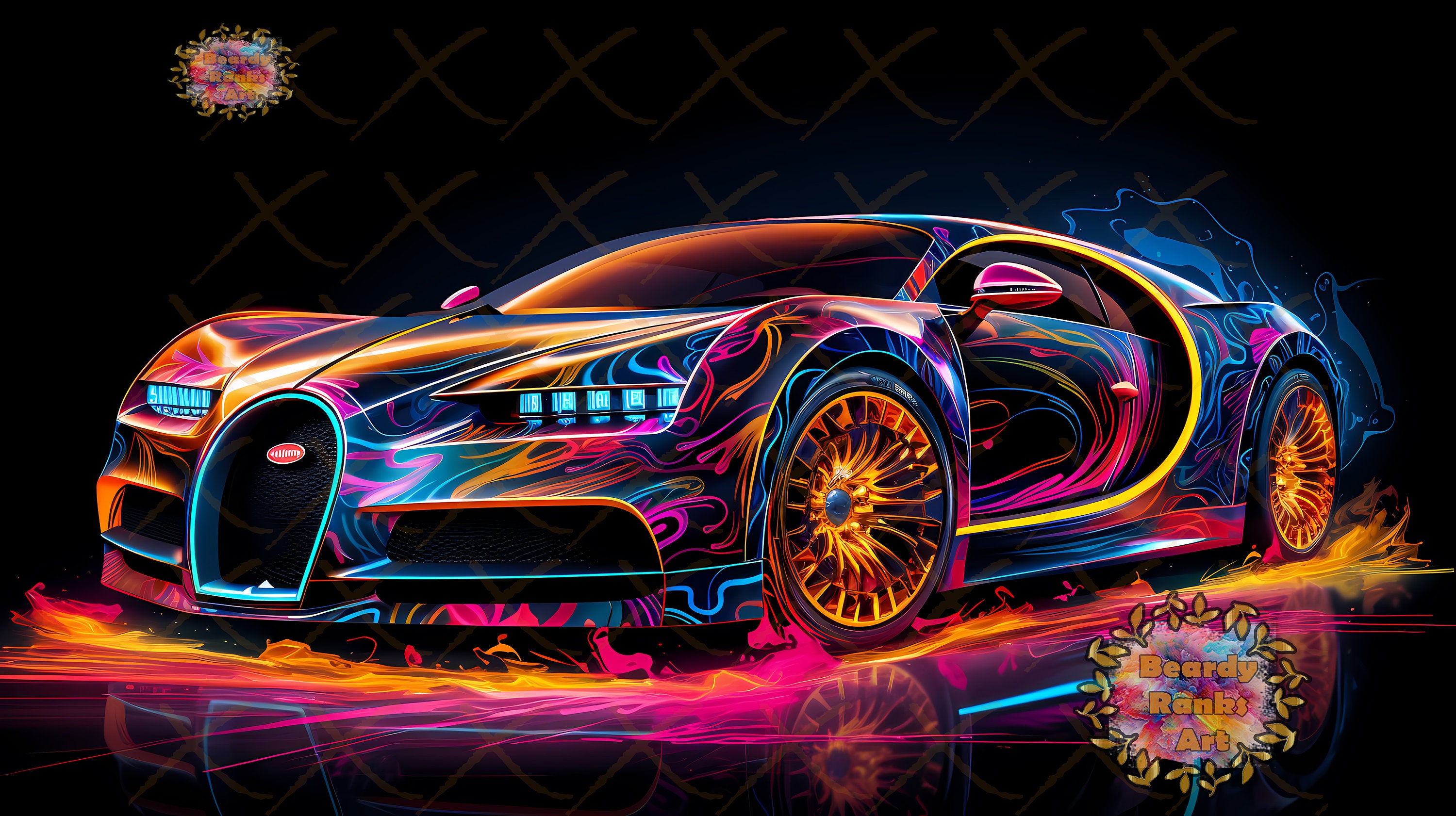 5 Bugatti Chiron and Veyron Prints, Sports Car Art Print, Bugatti ...