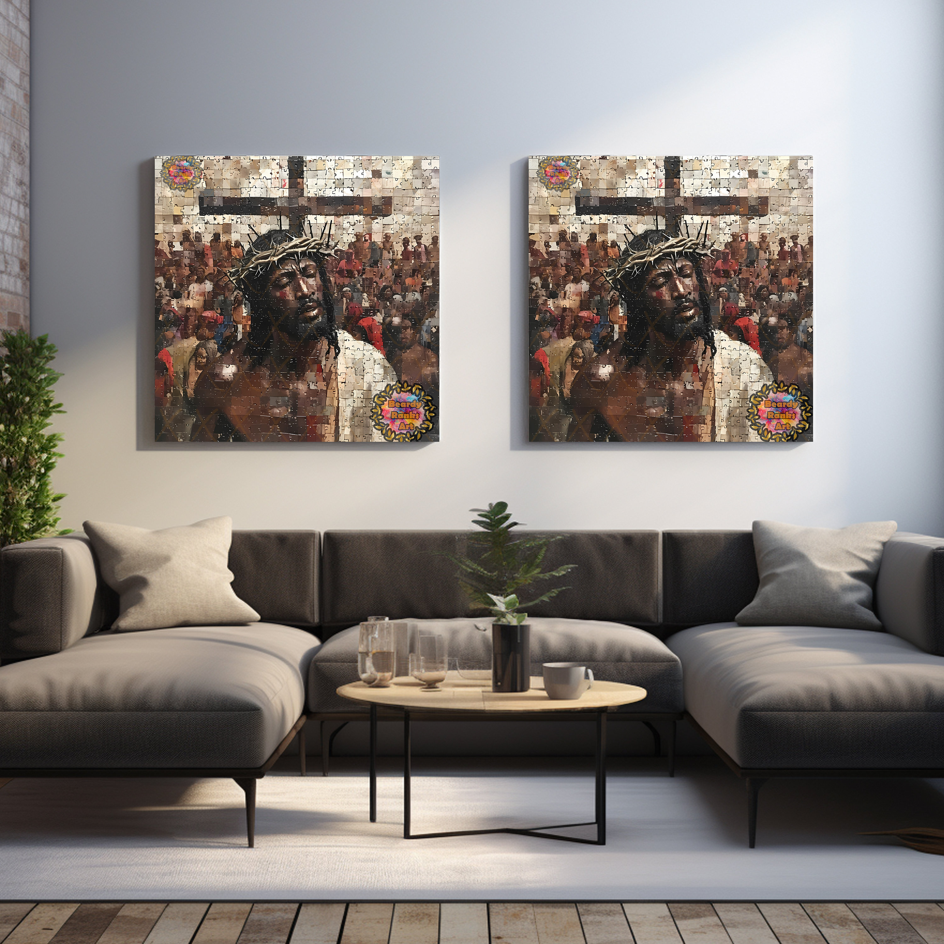 Black Jesus Carrying Cross Prints, Brown Skin Jesus Wall Art, Christian ...
