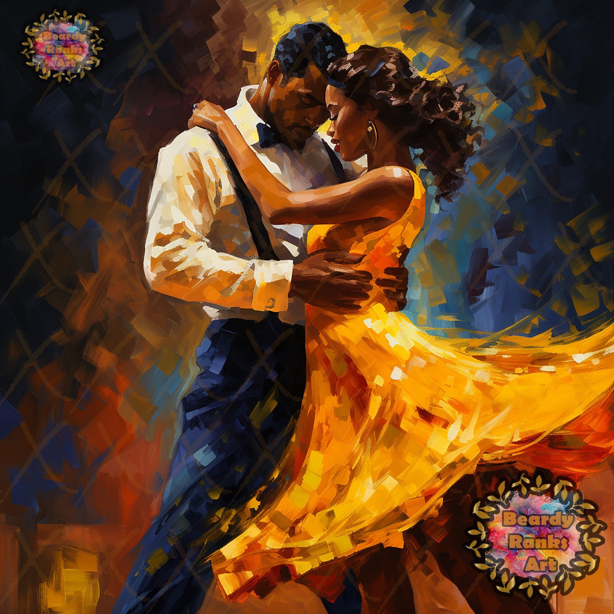 Black Salsa Dancing Couple Canvas Art, African American Dancing Couple ...