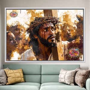 Black Jesus Carrying the Cross Print, Brown Jesus and Cross Print ...