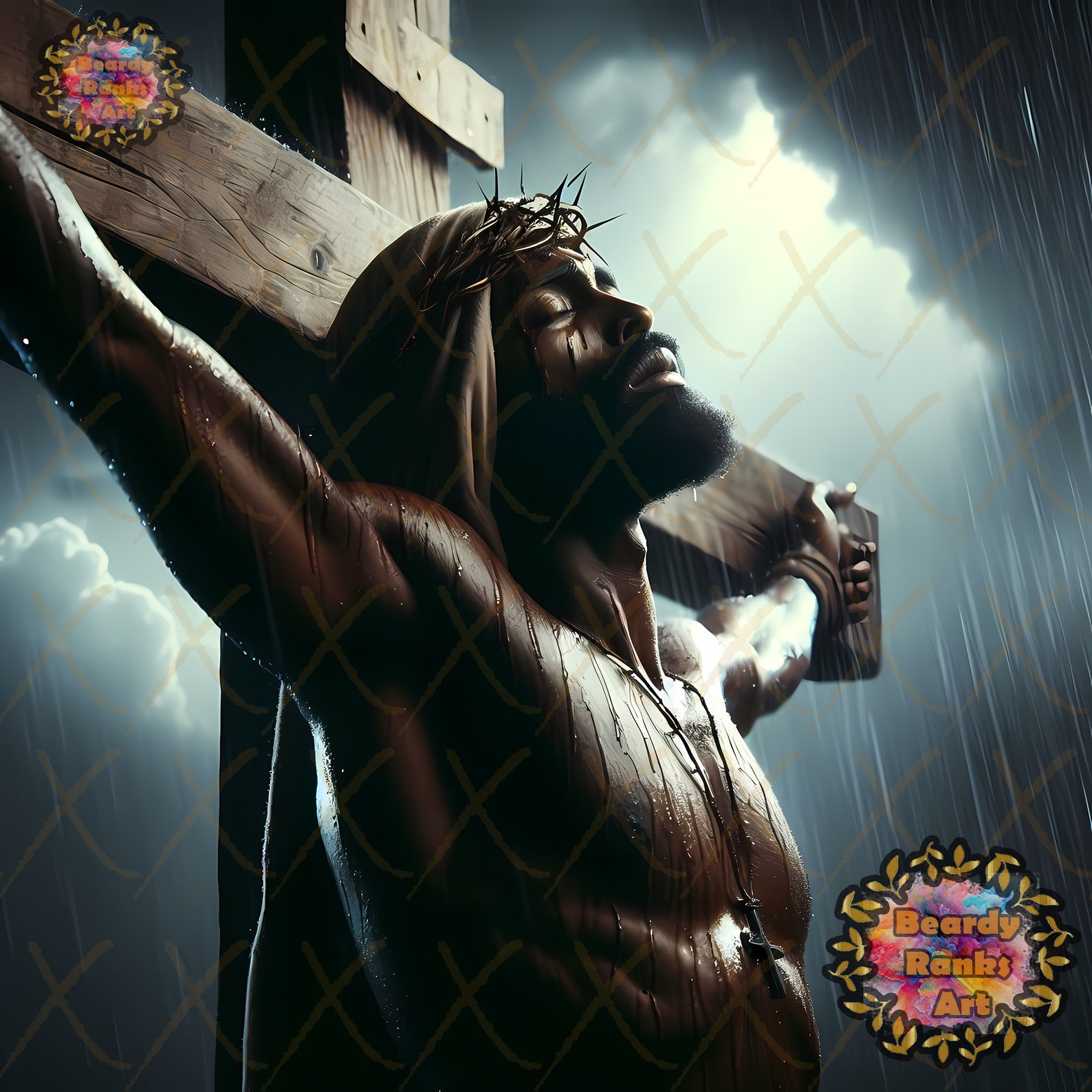 Black Jesus on the Cross Print, Christian Wall Decor, Brown Skin Jesus ...