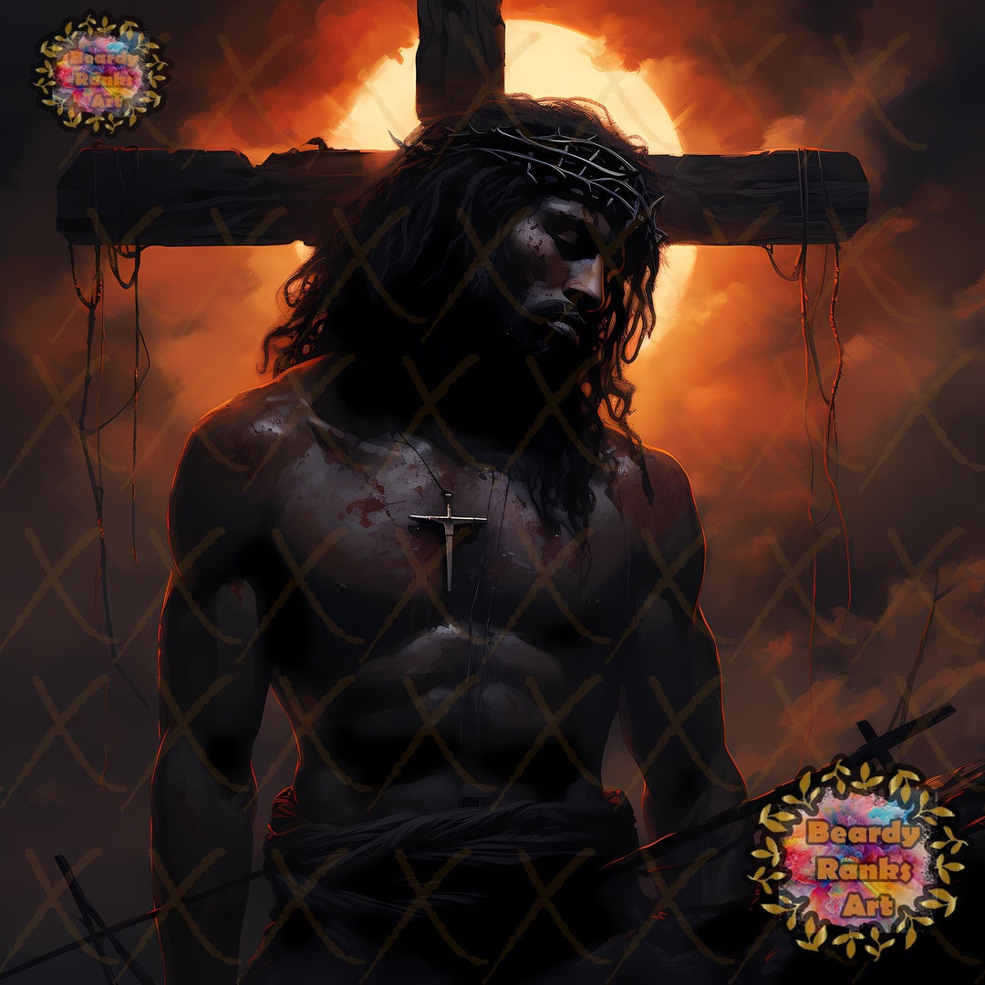Black Jesus and Cross Print, Brown Jesus Wall Art Print, Christian ...