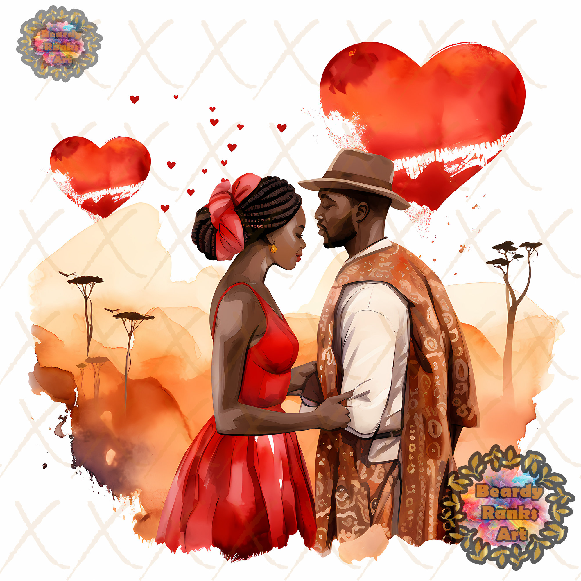 5 African American Watercolor Valentines Day Clipart, Black Love, Black ...