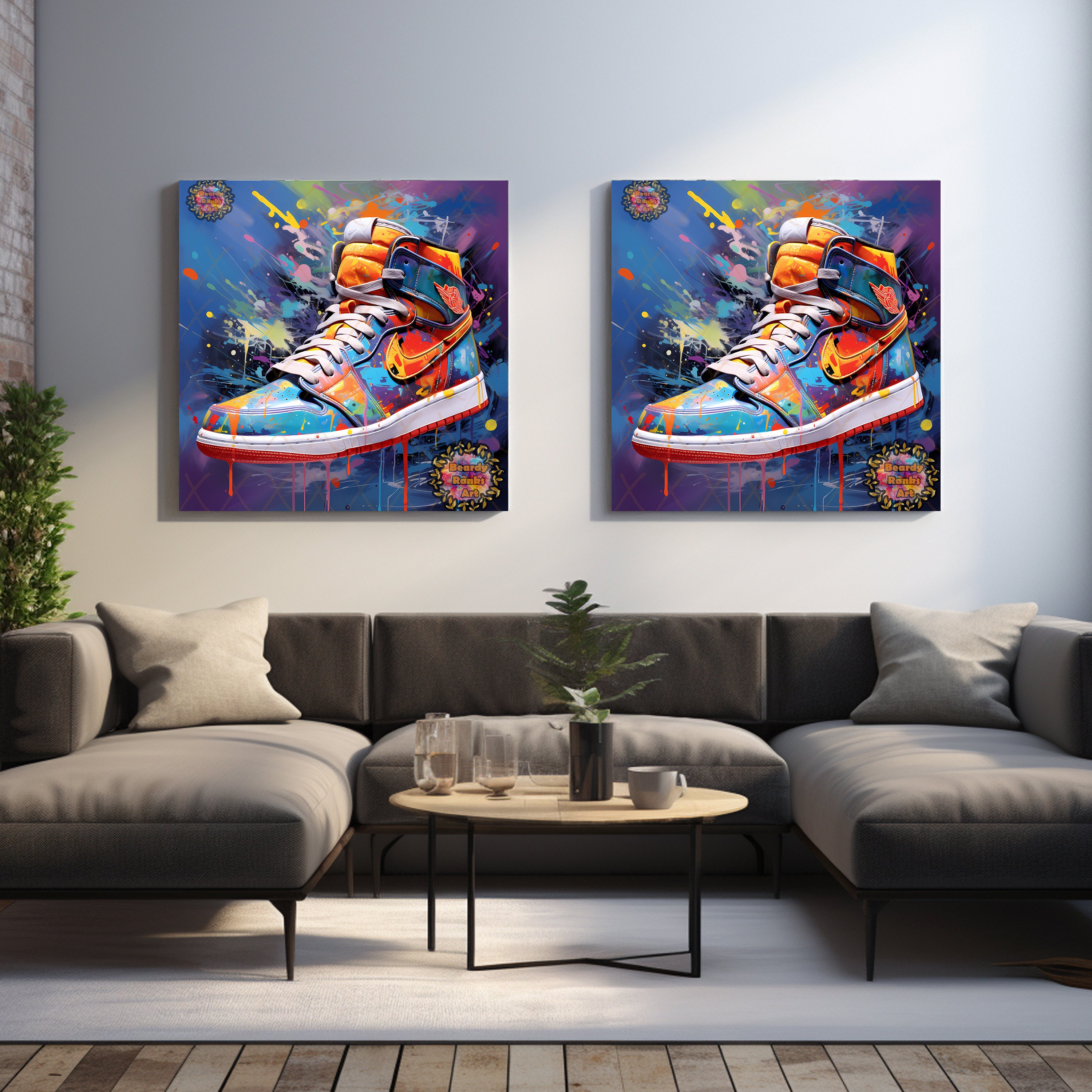 Inspired by Nike Air Jordan Graffiti Sneaker Canvas Art, Sneaker Wall ...