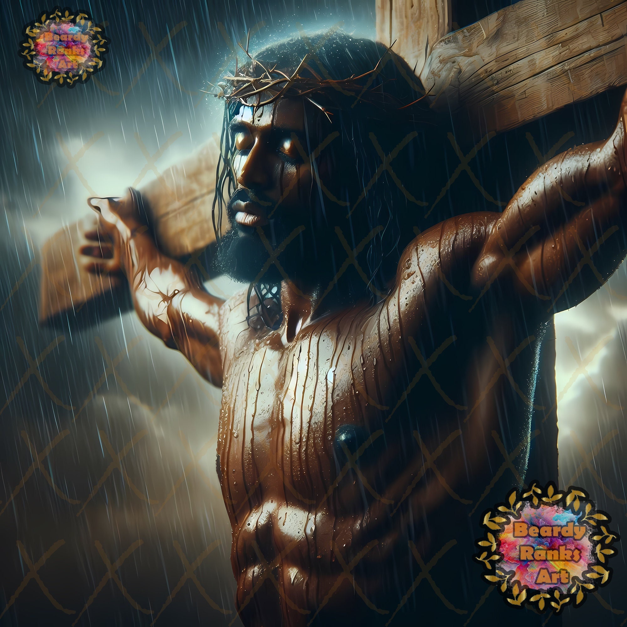 Black Jesus on the Cross Print, Christian Wall Decor, Brown Skin Jesus ...