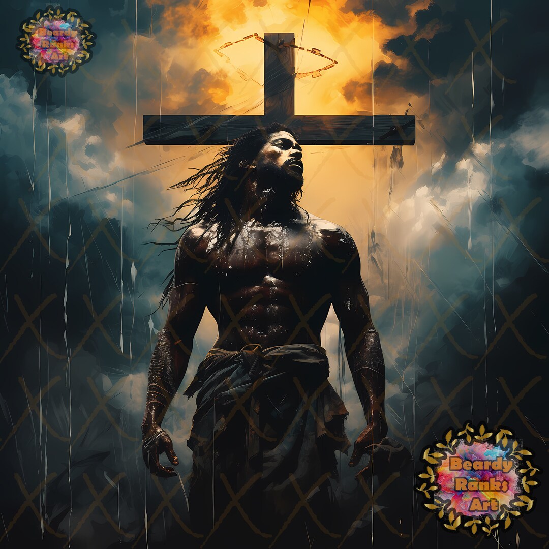 Black Jesus and Cross Print, Brown Jesus Wall Art Print, Christian ...