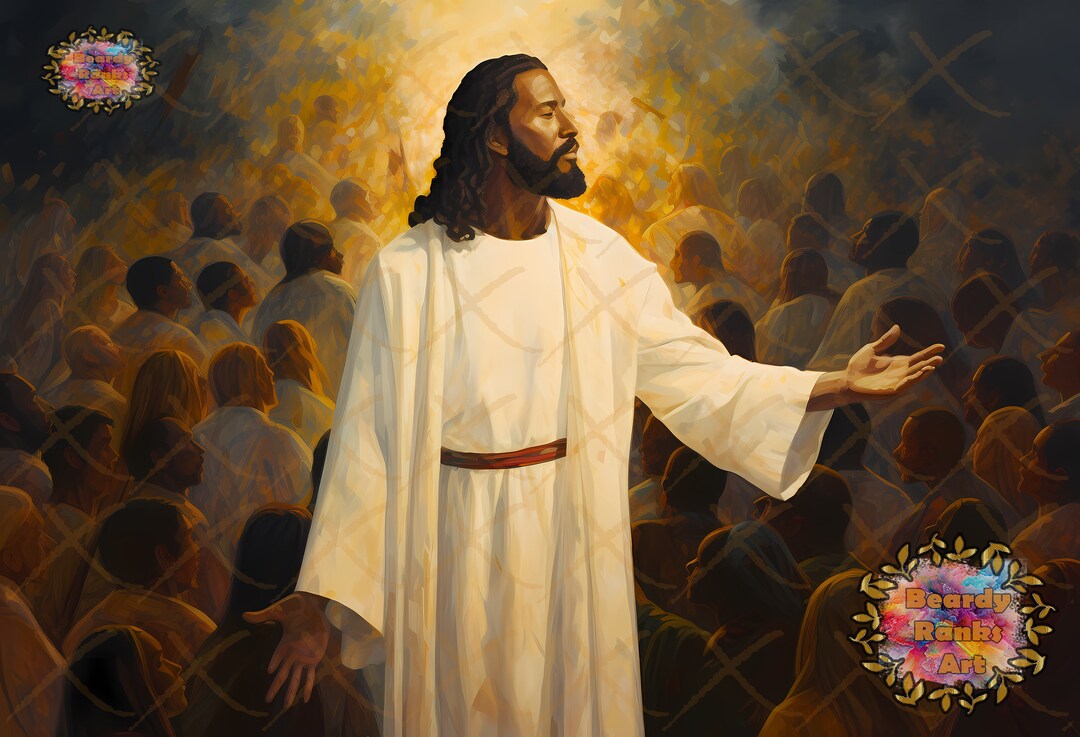 Black Jesus Teaching Canvas Art, Brown Skin Jesus Wall Art, Christian ...