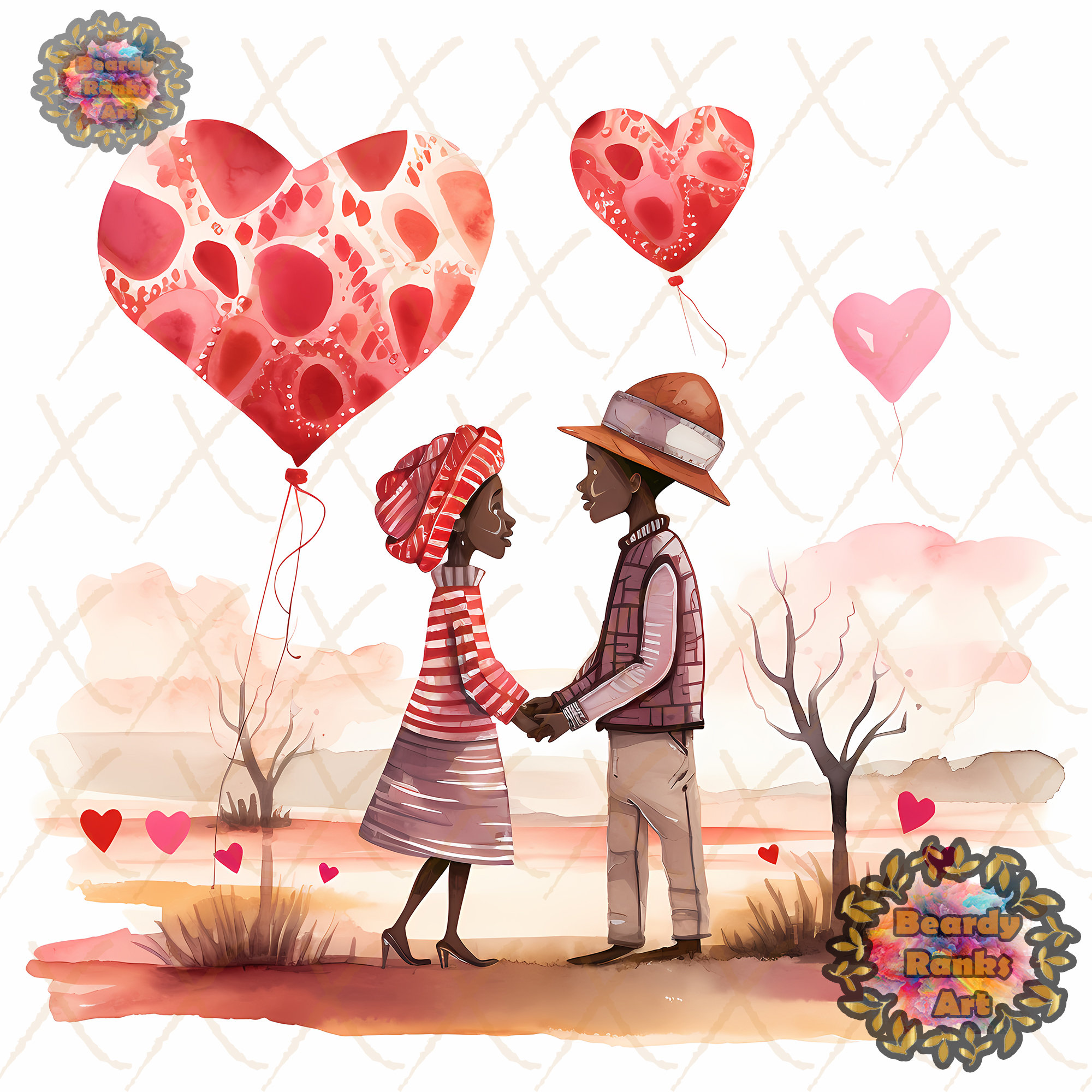 5 African American Watercolor Valentines Day Clipart, Black Love, Black ...