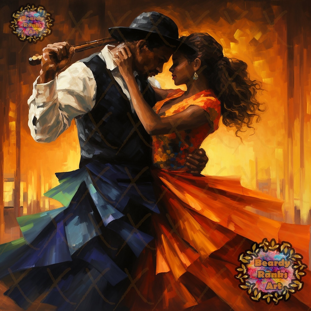 Black Salsa Dancing Couple Canvas Art, African American Dancing Couple ...