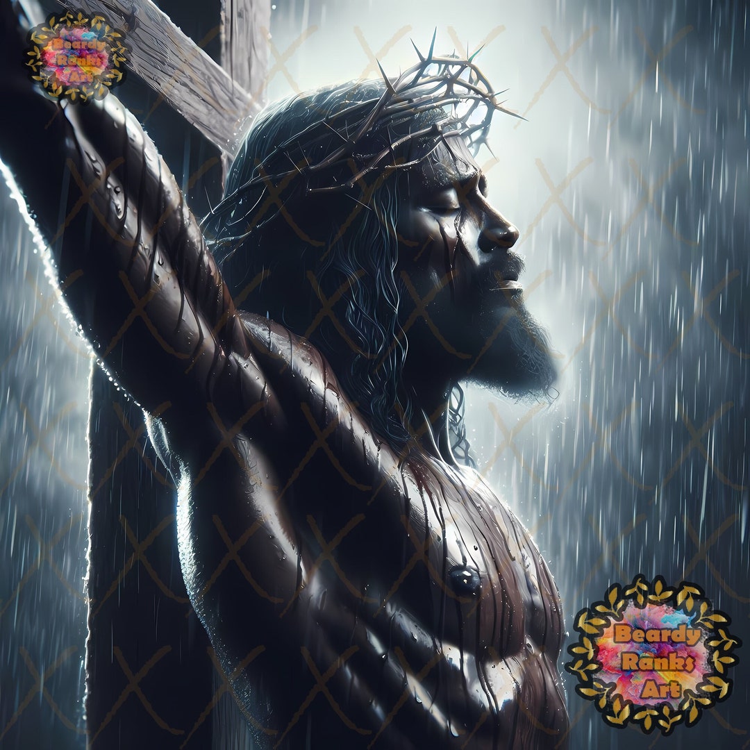 Black Jesus on the Cross Print, Christian Wall Decor, Brown Skin Jesus ...