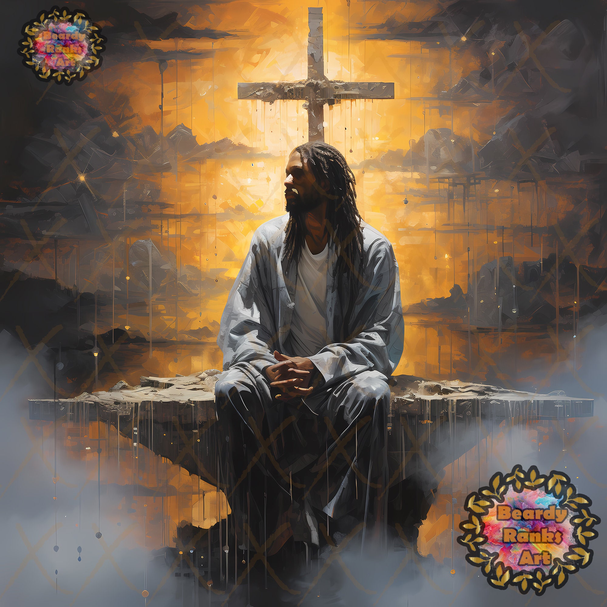 Black Jesus and Cross Print Brown Jesus Wall Art Print - Etsy