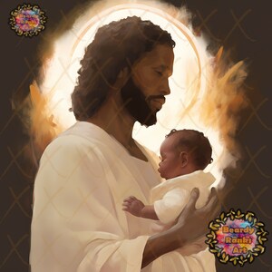 3 Brown Jesus and Little Baby Prints, Christian Artwork, African ...