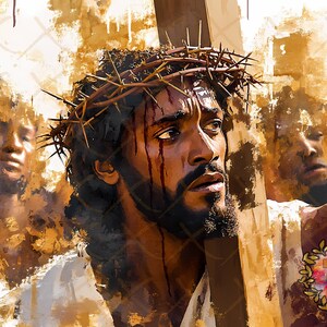 Black Jesus Carrying the Cross Print, Brown Jesus and Cross Print ...