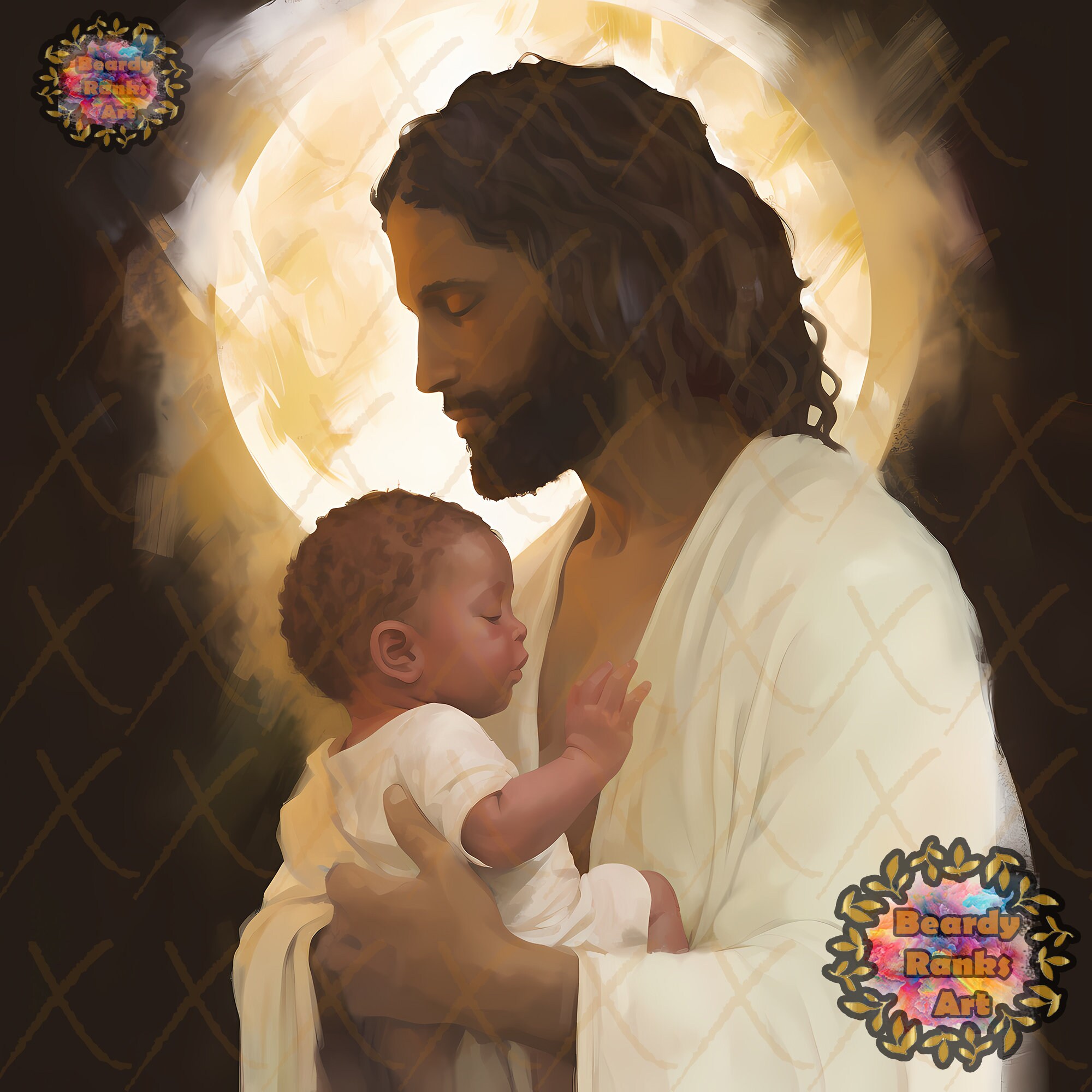 3 Brown Jesus and Little Baby Prints, Christian Artwork, African ...