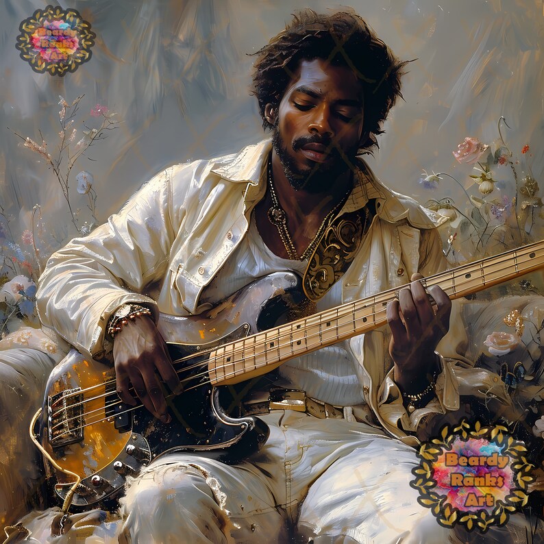 African American Male Guitar Player, Black Man Playing the Guitar Art ...